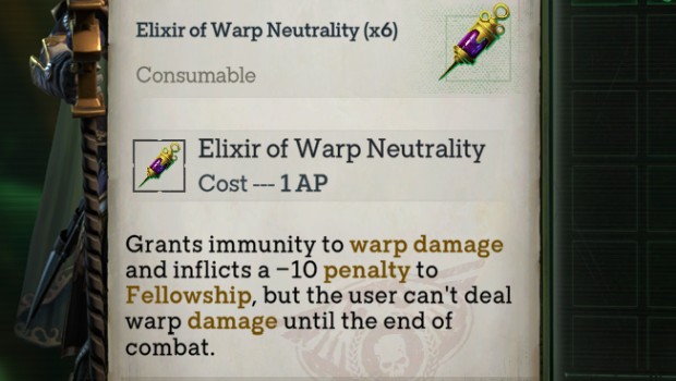 Warhammer 40k: Rogue Trader screenshot of the Elixir of Warp neutrality ...